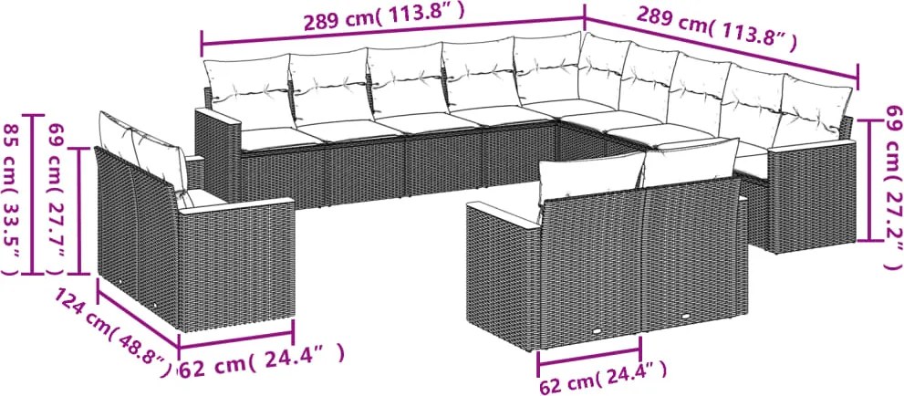 13dílná zahradní sedací souprava s poduškami béžová polyratan 3258930