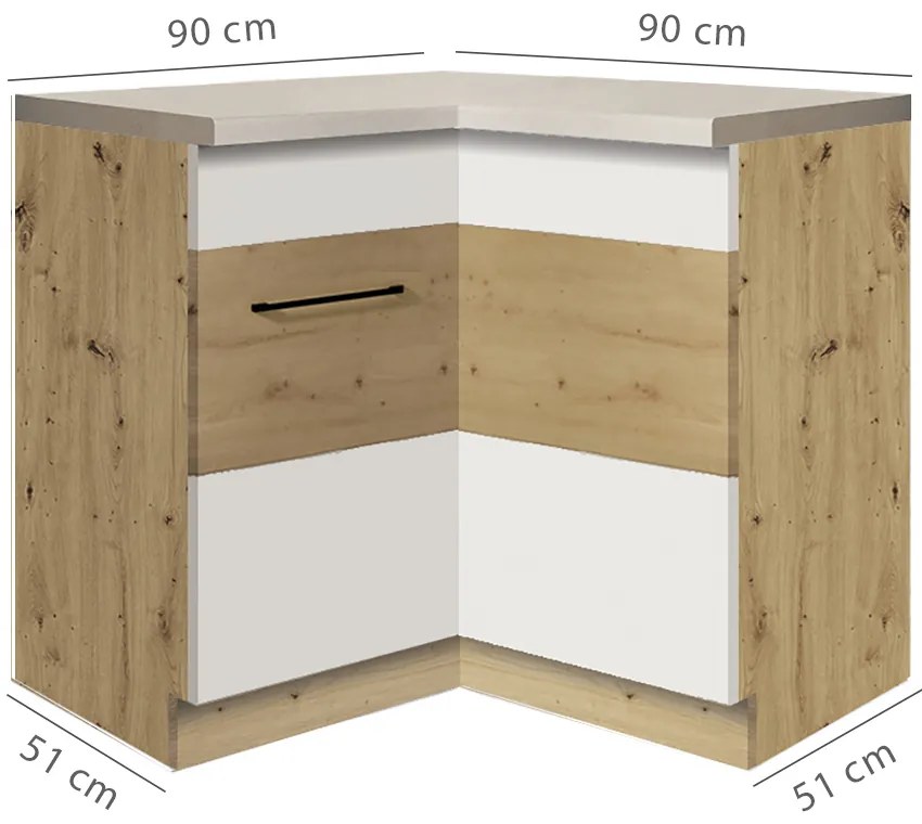 INFINITY b | dolní skříňka 16D rohová | 90x90 cm | artisan/bílá lesk