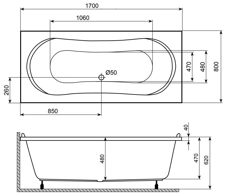 ARTTEC KRONA FLAT 170 x 80 cm hydromasážní akrylátová vana PAN04387