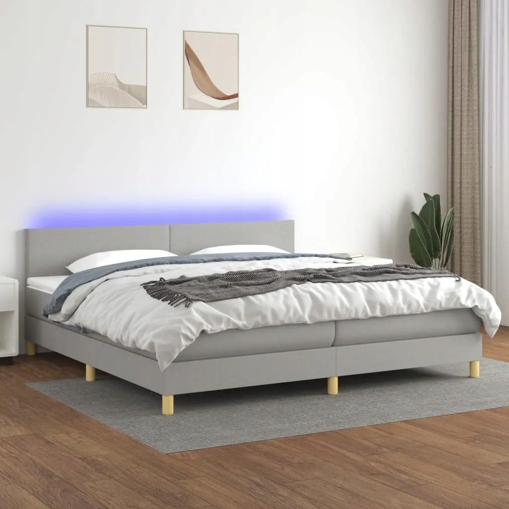 Box Spring Postel S Matrací A Led Textil Světle Šedá Hladký design 200 x