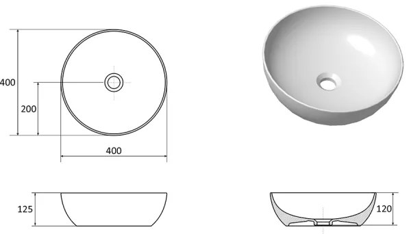 Ravak XJX01140003 - Umyvadlo na desku UNI SLIM pr. 40 cm keramika/bílá