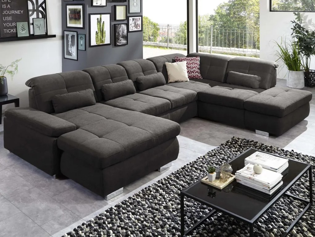 Sedací souprava Alvaro, tvar U, antracitová látka, bez rozkladu