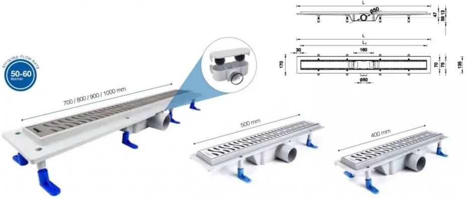 HOPA Odtokový žlab STANDARDline BLACK Rozměr A - 80 cm, Varianta roštu - Harmony OLPZLABST79BH