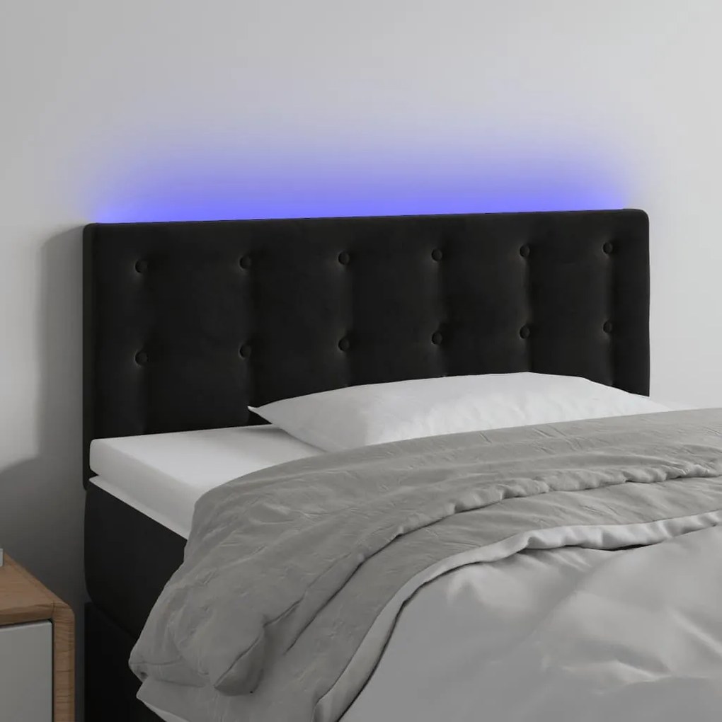 Čelo postele s LED černé 100x5x78/88 cm samet