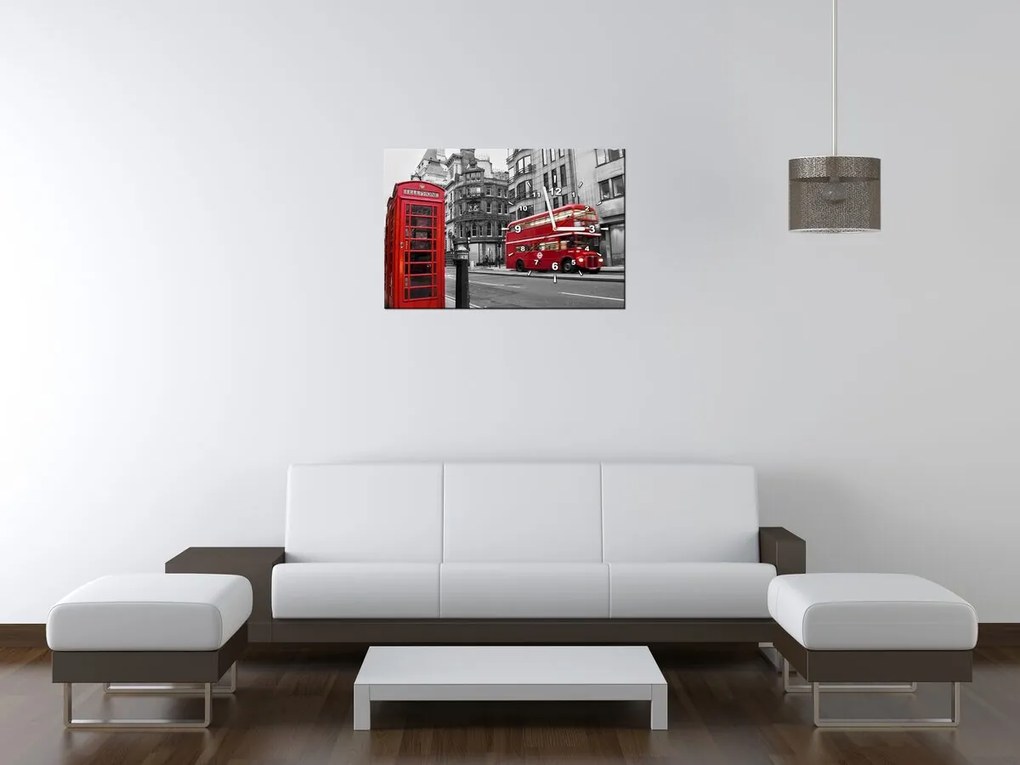 Gario Obraz s hodinami Telefonní budka v Londýně UK Rozměry: 100 x 40 cm