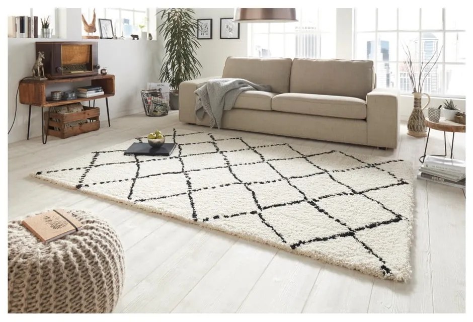 Béžovo-černý koberec Mint Rugs Allure Ronno Black Cream, 80 x 150 cm
