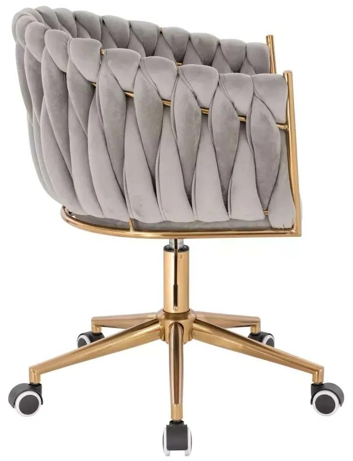 LuxuryForm DESIGN Otočná židle NORDEN VELUR na zlaté podstavě s kolečky - světle šedá