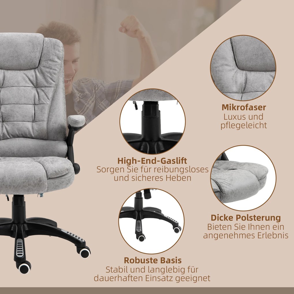 Kancelářská židle Vinsetto s masážní a tepelnou funkcí, ergonomická, výškově nastavitelná, bez tření, 6 masážních bodů, 68 Š x 72 H x 110-120 V cm, š…