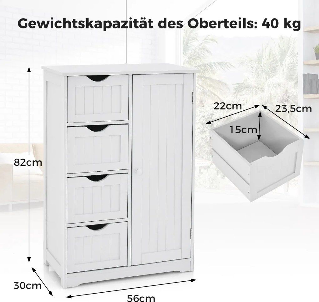 Costway Koupelnová skříňka se 4 zásuvkami a 1 magnetickým zámkem koupelnová