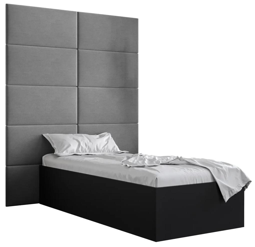 Jednolůžková postel s čalouněným čelem 90 cm Brittany 1 (černá matná + šedá) (s roštem). 1045856