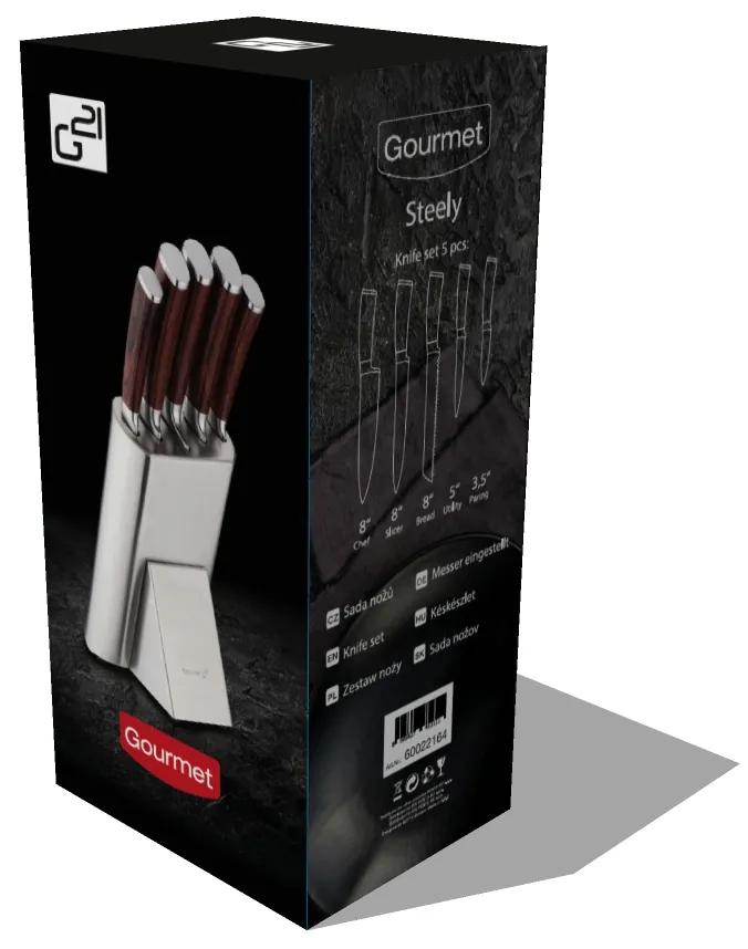 Sada nožů G21 Gourmet Steely 5 ks + nerez blok