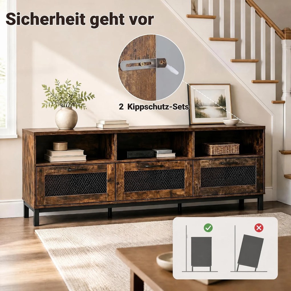 Costway Televizní stolek 160 cm se 3 přihrádkami, hnědý