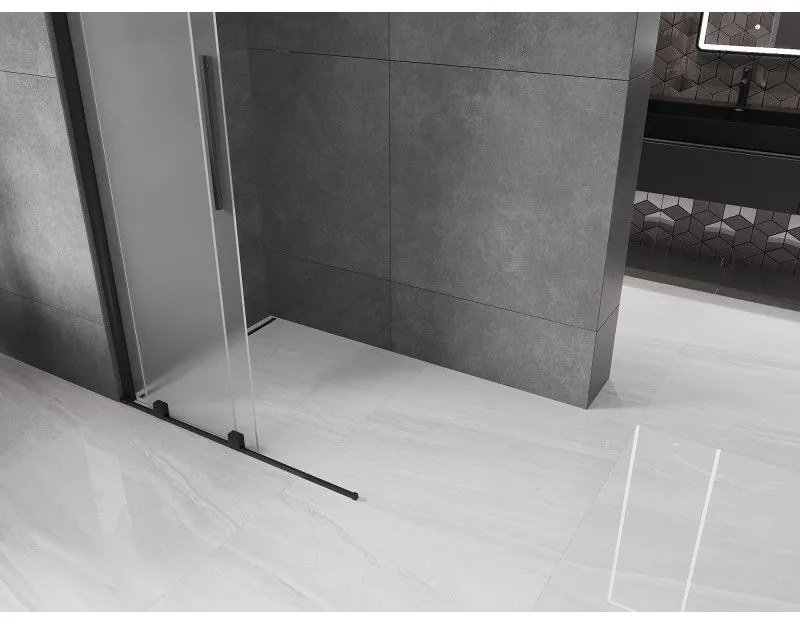Mexen Velar, sprchová zástěna s posuvnými dveřmi Walk-in 80 x 200 cm, 8mm sklo námraza, černá matná, 871-080-000-33-70