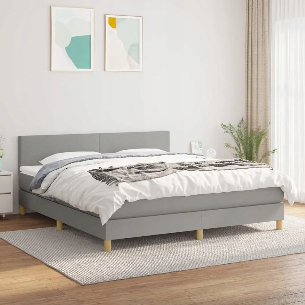 Box Spring Postel S Matrací Textil Světle Šedá Hladký design 180 x 200 cm