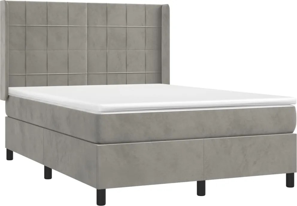 Box spring postel s matrací a LED světle šedá 140x190 cm samet 3139559