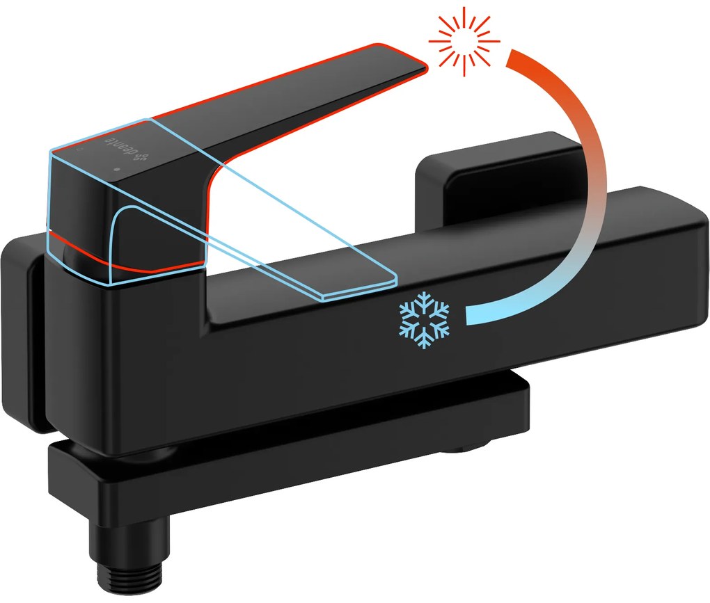 Deante Blur, nástěnná vanová baterie s otočným výtokem, 150 mm, černá matná, DEA-BQL_N12M