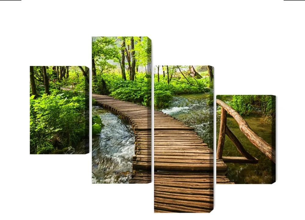 Vícedílný obraz Dřevěné Molo V Lese Nedostatek Nedostatek Plátno Canvas 120x75