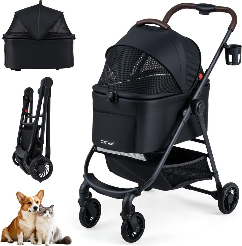 Costway 3 v 1 Pet Buggy s odnímatelným nosičem a nastavitelnou