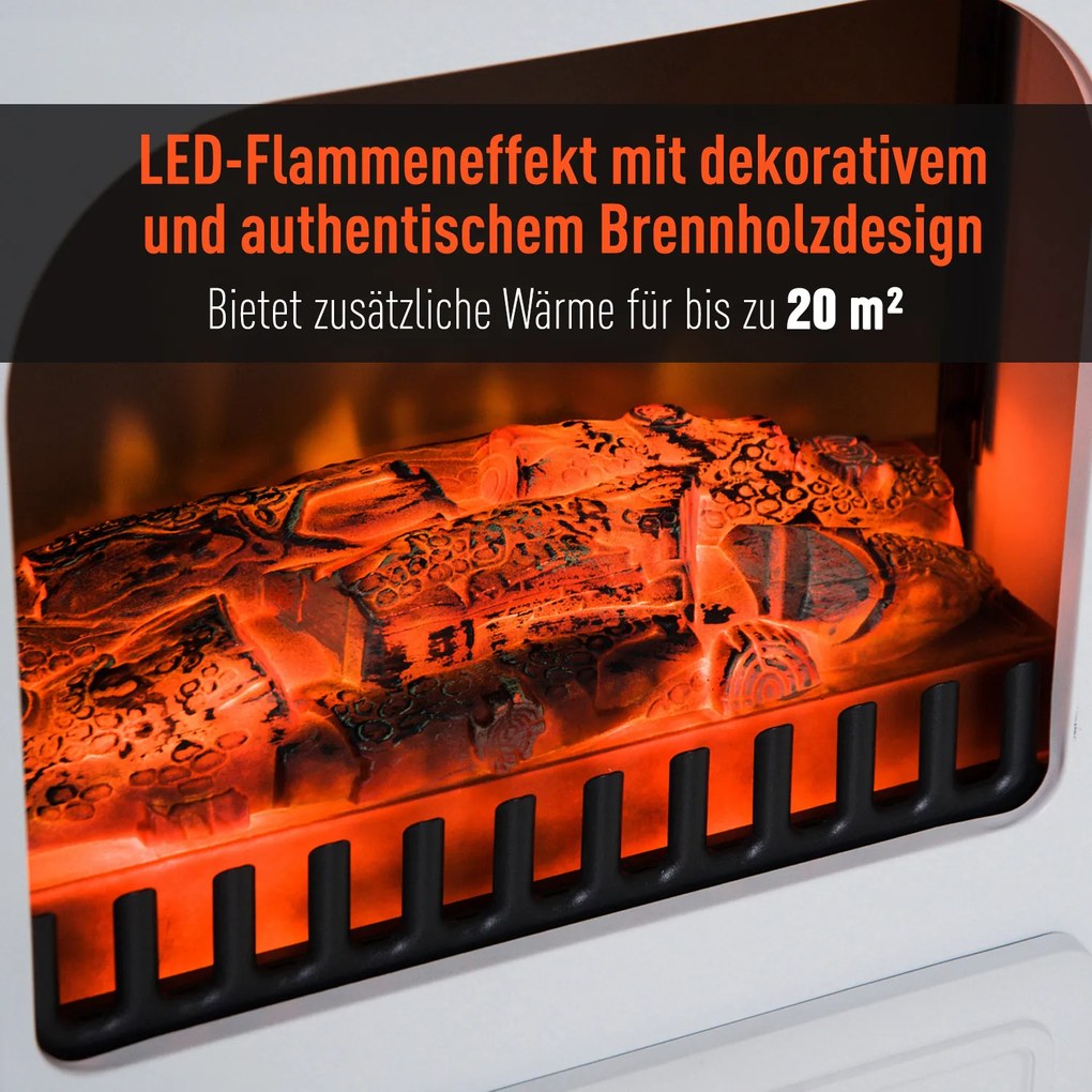 HOMCOM Elektrický krb Kamna s efektem plamene 950/1850W Ochrana proti přehřátí Bílá 41,5x28x54,8cm pro příjemné večery | Aosom.de