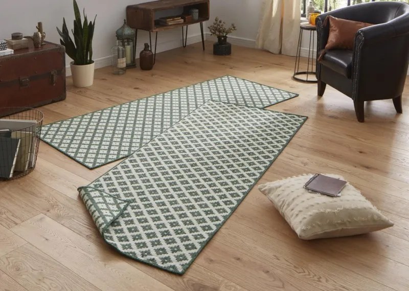 NORTHRUGS - Hanse Home koberce Kusový koberec Twin-Wendeteppiche 103125 grün creme – na ven i na doma - 80x350 cm