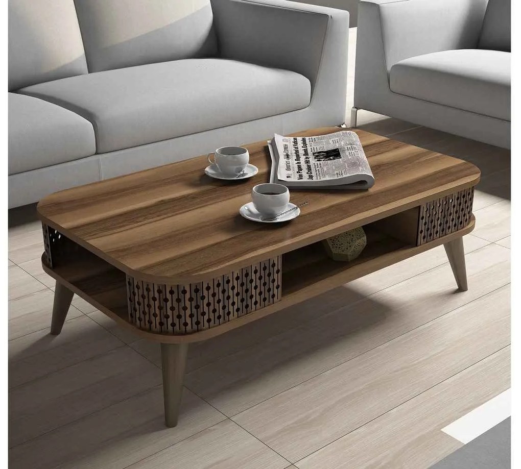 Designový konferenční stolek Baina 105 cm vzor ořech
