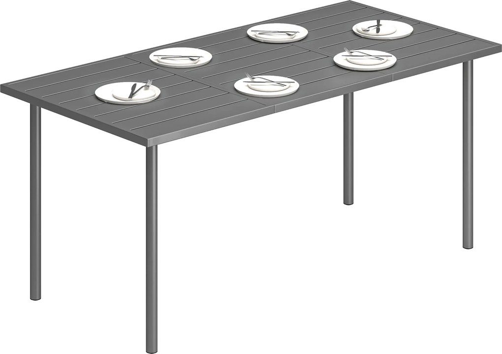 Outsunny venkovní jídelní stůl 165 × 80 cm pro 6 osob — laťová kovová deska, práškově lakovaný ocelový rám, odolný vůči povětrnostním vlivům | Aosom