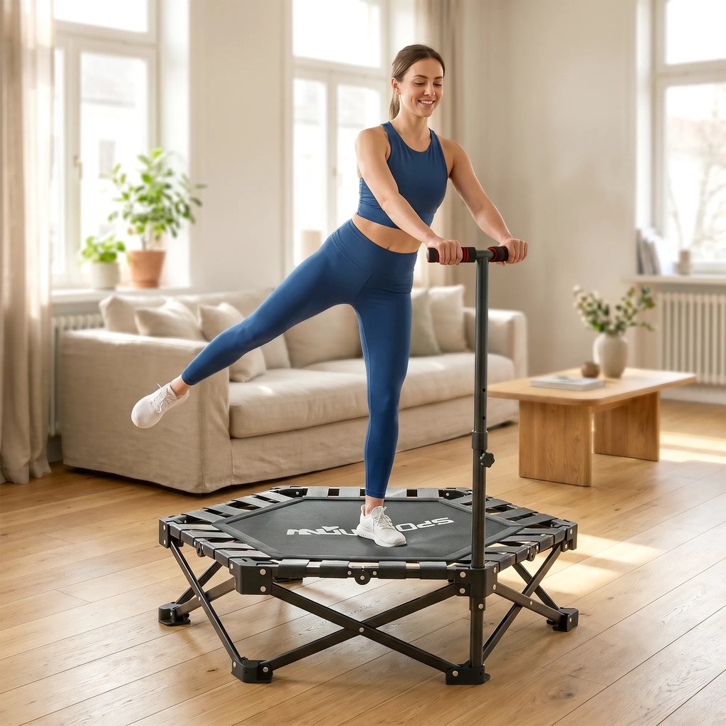 SPORTNOW Fitness trampolína s nastavitelnou T-rukojetí, skládací, taška na přenášení, nosnost 120 kg, ocel, plast, černá barva
