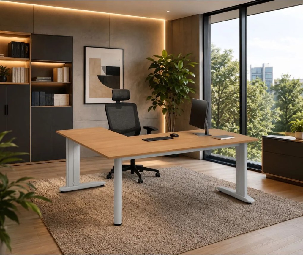 Rohový kancelářský stůl PRIMO FLEXIBLE, 160x160 cm, bříza