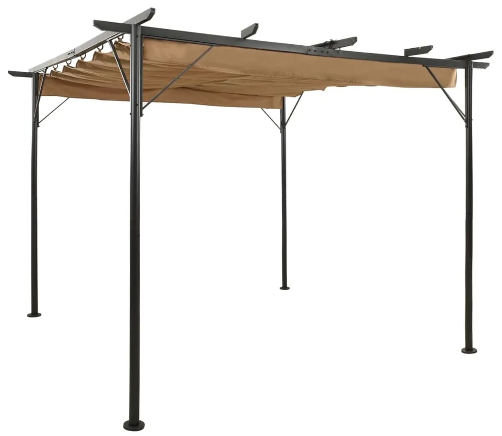 Pergola se zatahovací střechou taupe 3 x 3 m ocel 180 g/m²