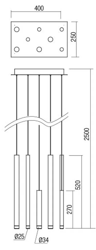 Redo 01-2046 závěsné LED svítidlo Madison saténově zlaté 8L, 32W, 3000K, 250cm