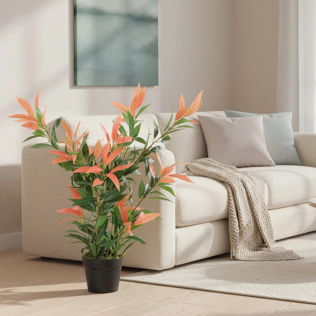 HOMCOM umělá photinia 90 cm, 300 realistických listů, tvarovatelné větve — dekorativní rostlina do interiéru