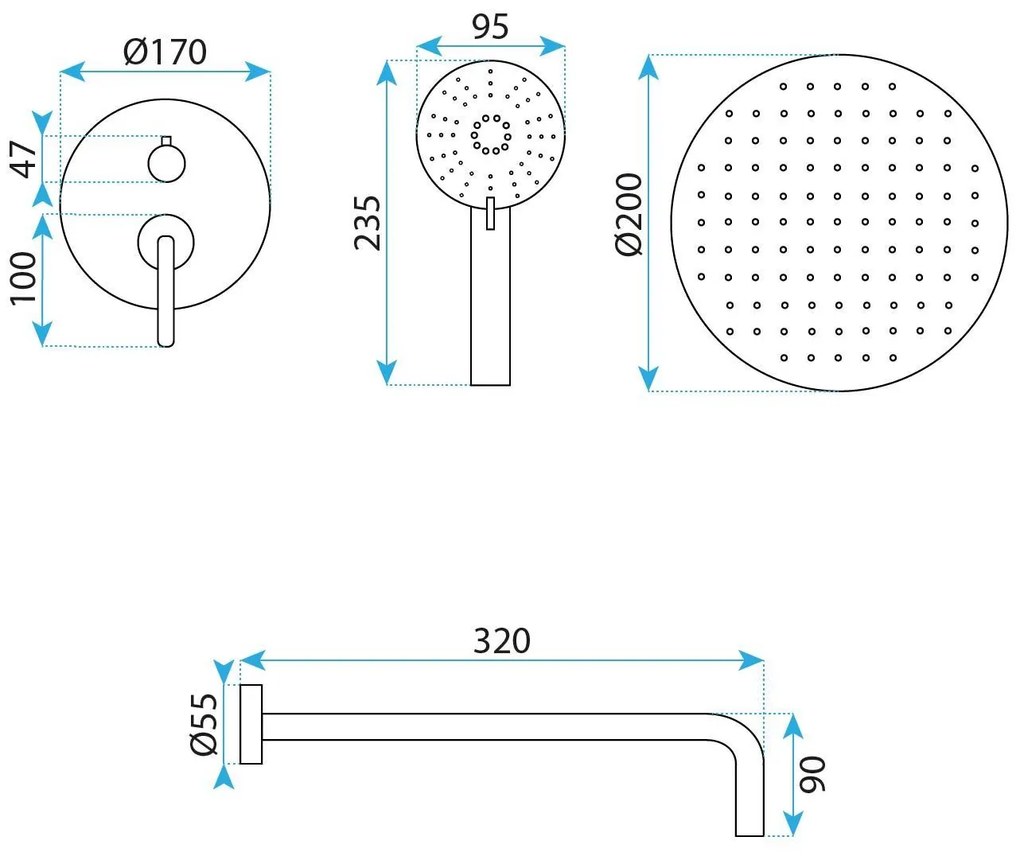 Sprchový komplet REA ONTARIO + BOX s podomítkovou baterií, kartáčovaná měď