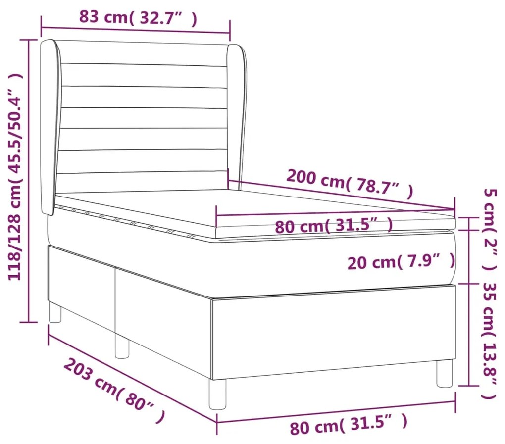 Box spring postel s matrací růžová 80 x 200 cm samet,  3129242