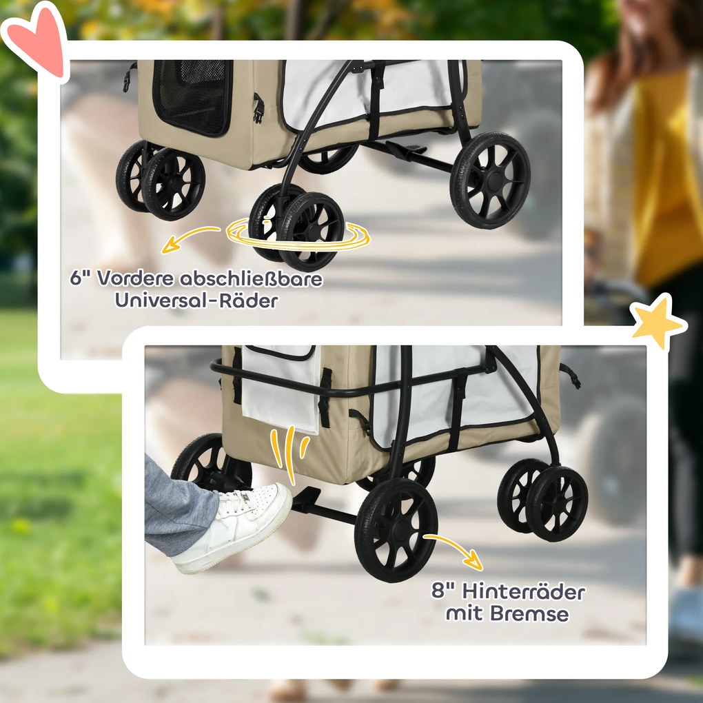 PawHut Kočárek pro psy Pet buggy Kočárek pro psy, skládací, odnímatelný košík, 81 x 58 x 97,5 cm, černá+khaki+bílá
