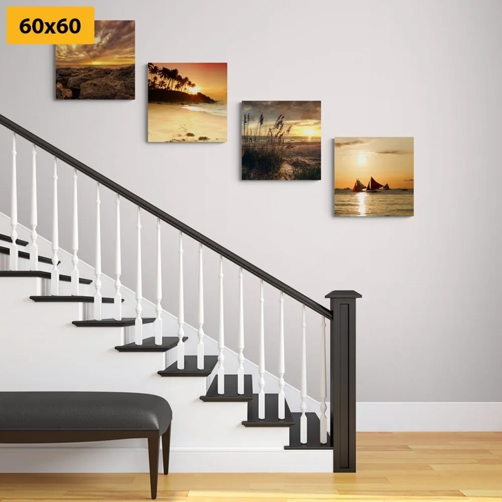Set obrazů kouzelný západ slunce u moře - 4x 60x60 cm