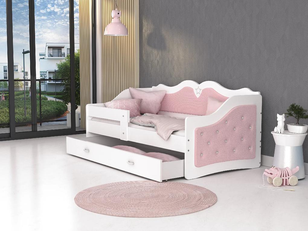 Svět pokojů Dětská postel LUX s polstrováním a kamínky - růžová Rozměr: 160x80 cm, Matrace: Ano
