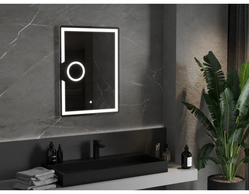 Mexen Onyx, LED koupelnové zrcadlo s podsvícením a kosmetickým zrcátkem 60x80 cm, 6000K, ochrana proti zamlžování, 9813-060-080-611-00