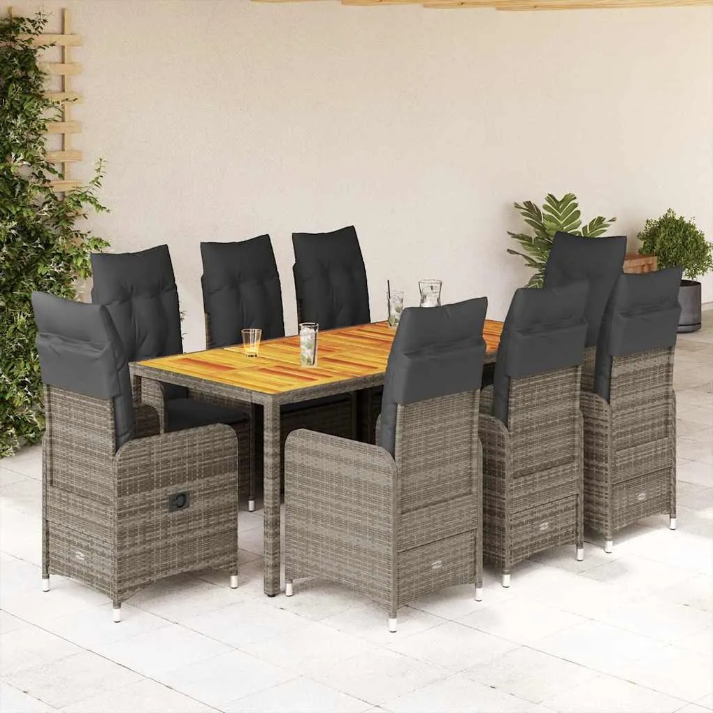 9dílný zahradní bistro set s poduškami šedý polyratan 3277026