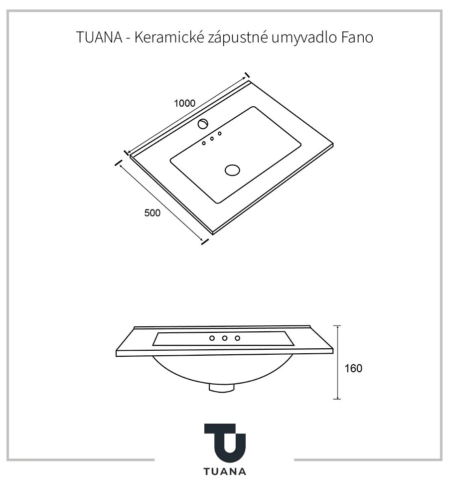 TUANA - Keramické zápustné umyvadlo Fano - bílá - 100x50 cm