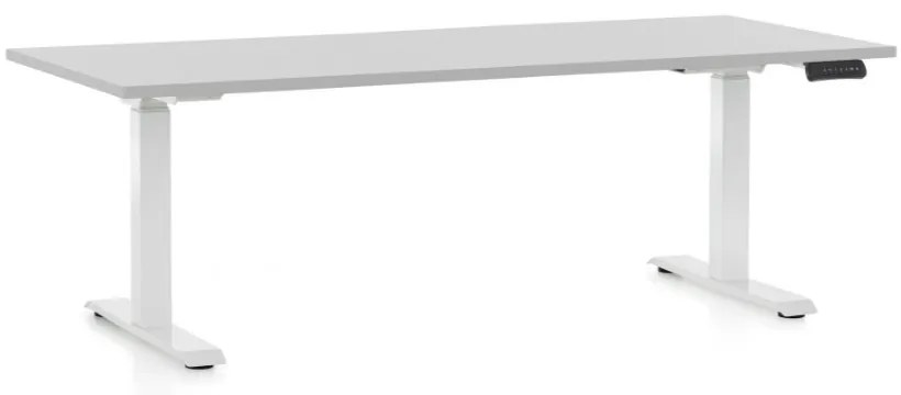 Výškově nastavitelný stůl OfficeTech C, 180 x 80 cm, bílá podnož, světle šedá