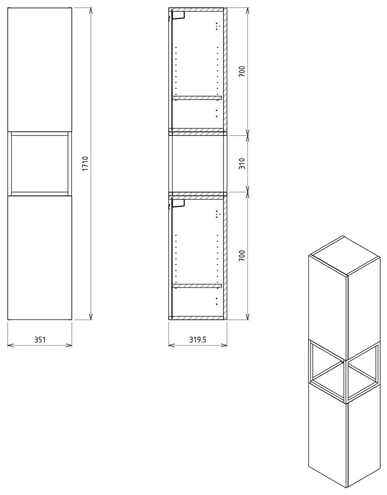 Sapho Skara skříňka vysoká 35 x 171 x 32 cm 2x dvířka levá/pravá dub Collingwood CG010-1919 Koupelny Bernold