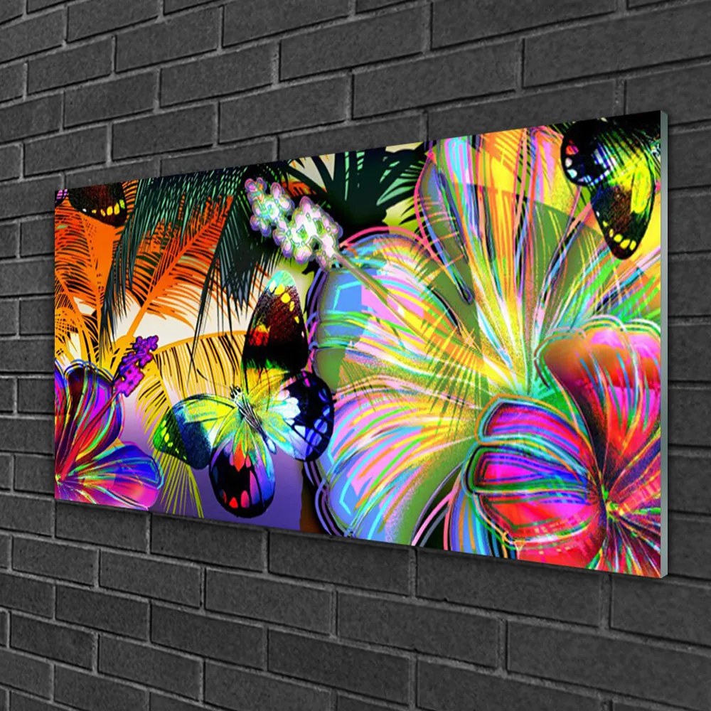 Obraz na skle Abstrakce Motýli Pírka 120x60 cm