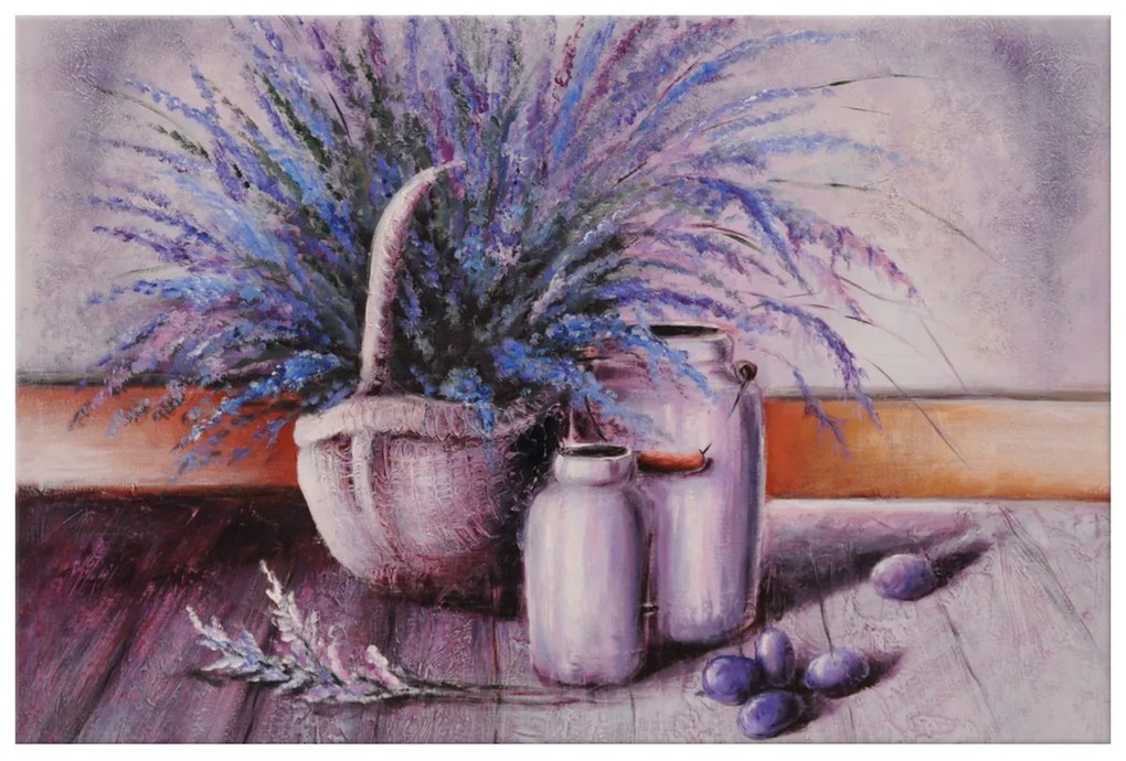 Gario Ručně malovaný obraz Levandule v košíku Rozměry: 100 x 70 cm