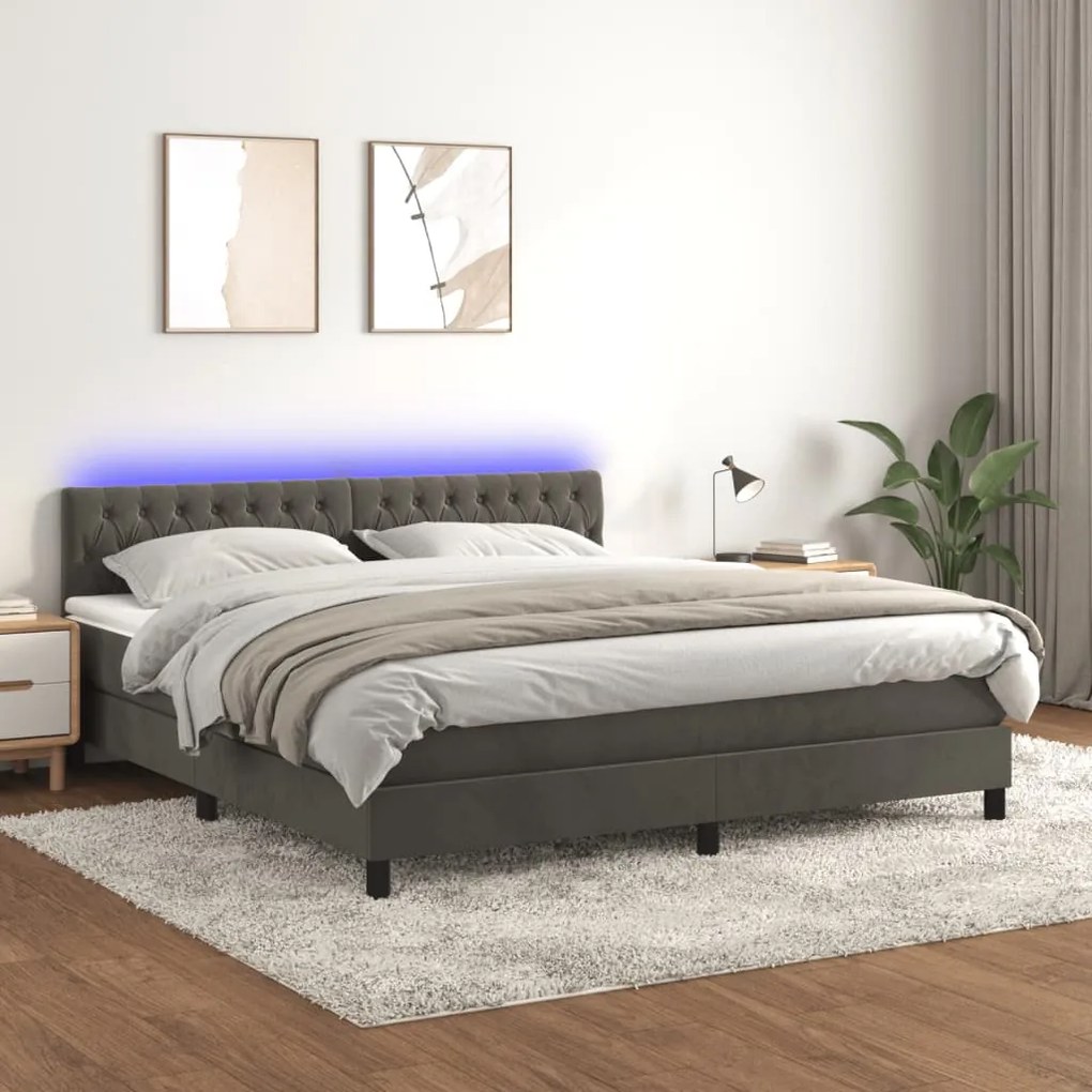 Box spring postel s matrací a LED tmavě šedá 160x200 cm samet 3134592