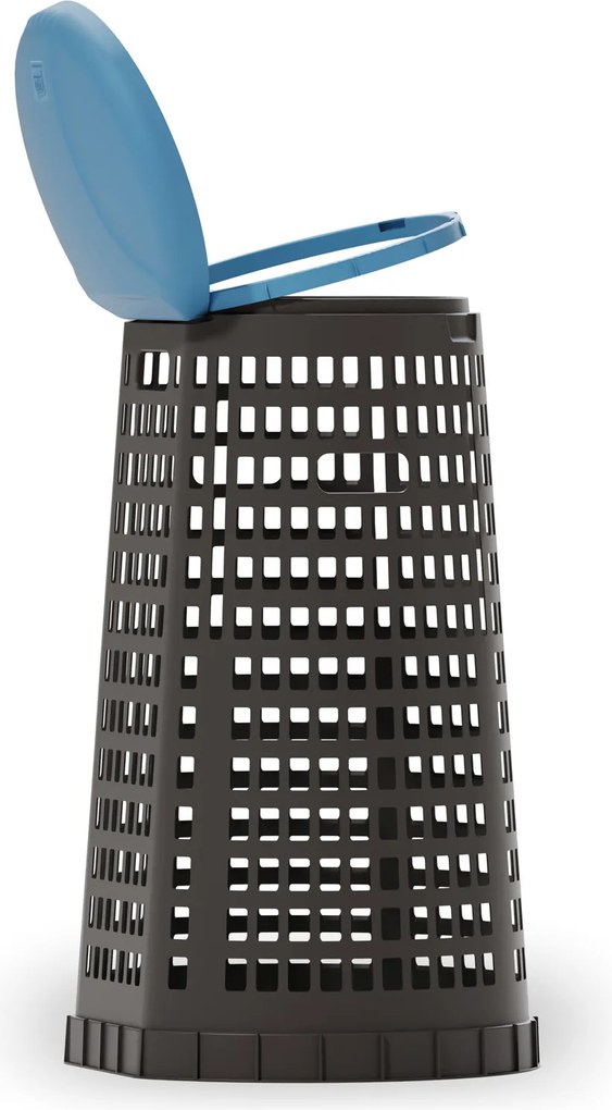 Plastový odpadkový koš na 120 l pytle, černý, modré víko