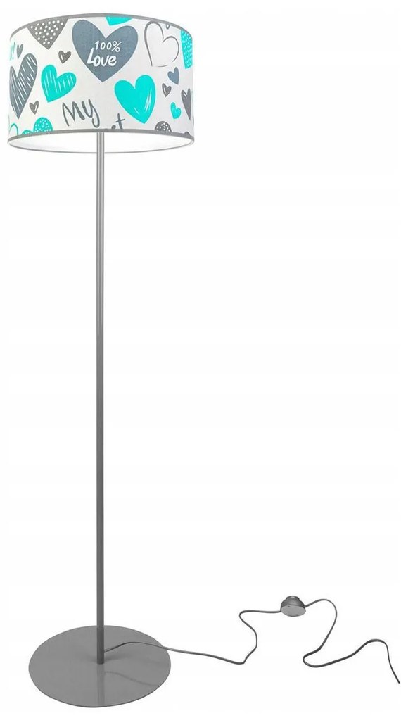 Dětská stojací lampa Heart, 1x bílé textilní stínítko se vzorem, (výběr ze 2 barev konstrukce), o, b