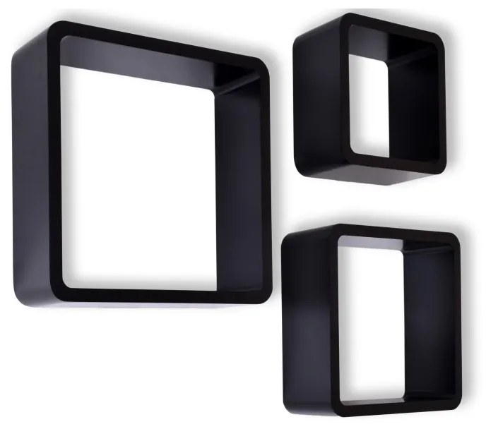 TZB Nástěnné poličky Cube černé -  sada 3 kusů