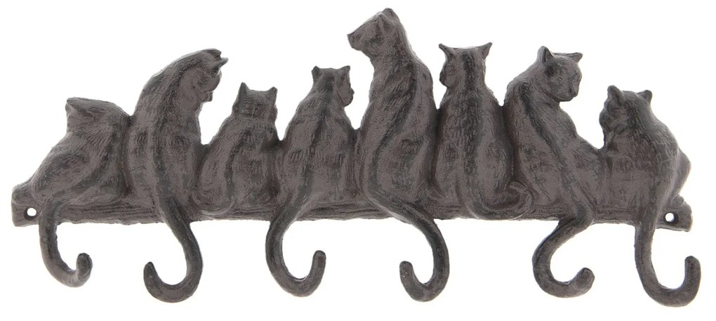 Hnědý nástěnný litinový věšák s háčky Cats -36*5*16 cm