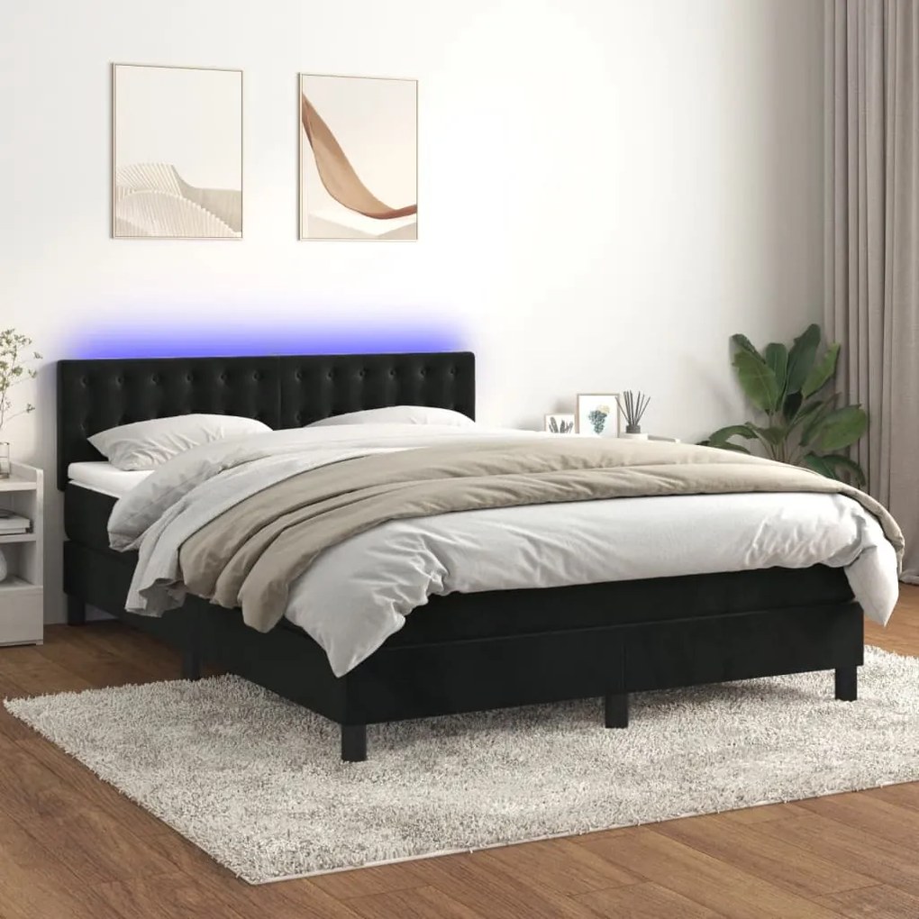 Box spring postel s matrací a LED černá 140x190 cm samet 3134641