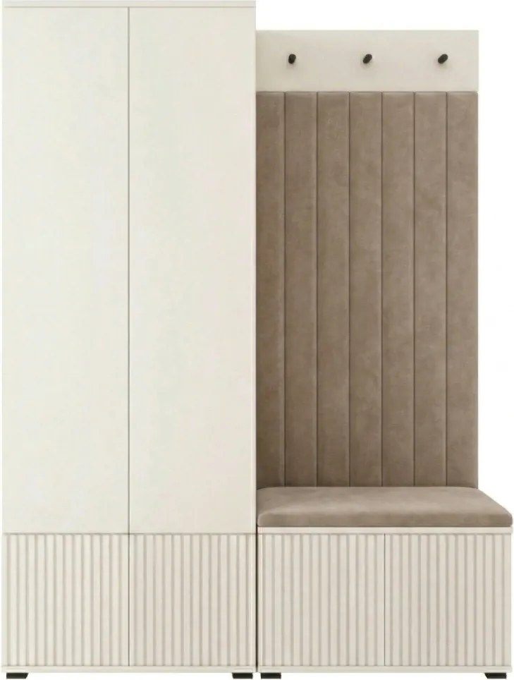 Předsíňová stěna RAYO 1 s čalouněnými panely, 140 cm, kašmír/ tmavě krémová